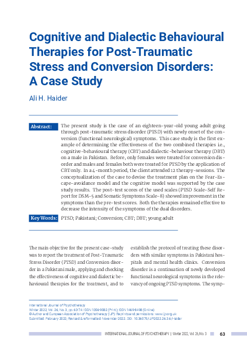 (PDF) Cognitive and Dialectic Behavioural Therapies for Post-Traumatic Stress and Conversion ...