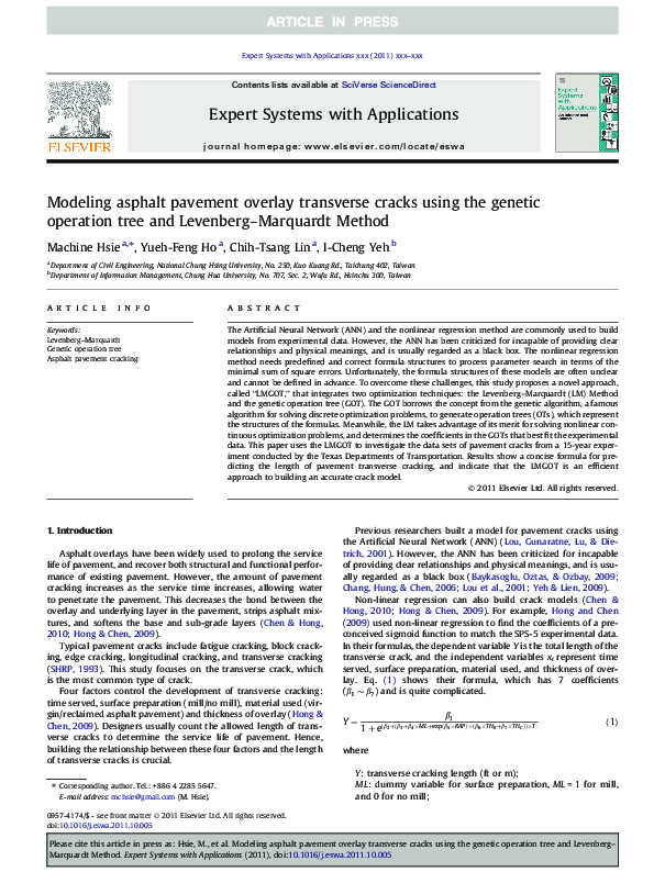 (PDF) Modeling asphalt pavement overlay transverse cracks using the genetic operation tree and ...