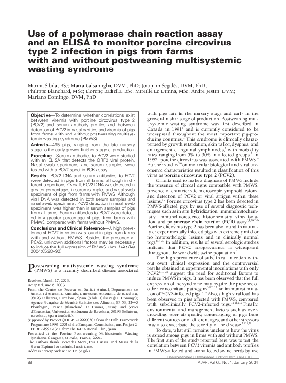 (PDF) Use of a polymerase chain reaction assay and an ELISA to monitor ...
