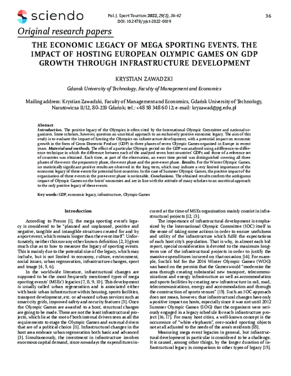 (PDF) The Economic Legacy of Mega Sporting Events. The Impact of ...
