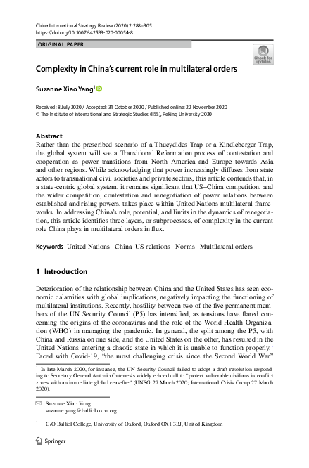 (PDF) Complexity in China’s current role in multilateral orders