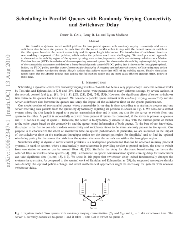 (PDF) Scheduling in parallel queues with randomly varying connectivity and switchover delay ...