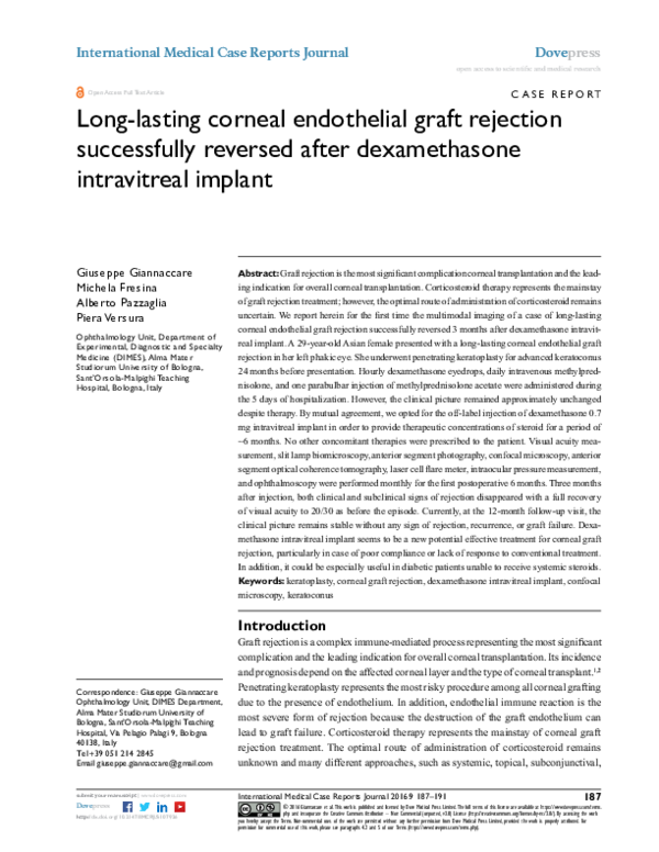 (PDF) Long-lasting corneal endothelial graft rejection successfully ...