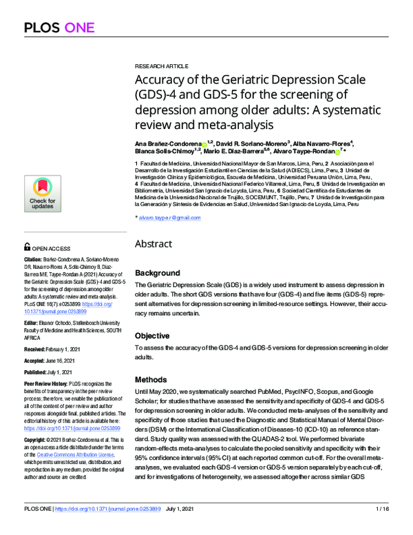 (PDF) Accuracy of the Geriatric Depression Scale (GDS)-4 and GDS-5 for ...