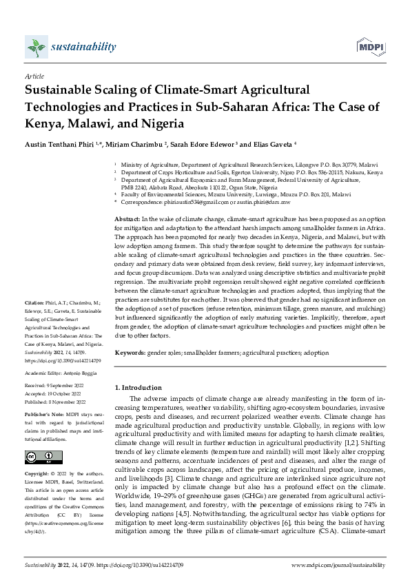 (PDF) Sustainable Scaling of Climate-Smart Agricultural Technologies ...