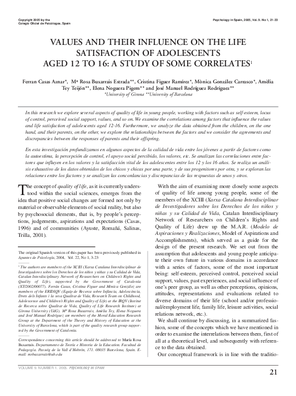 (PDF) Values and their influence on the life satisfaction of ...