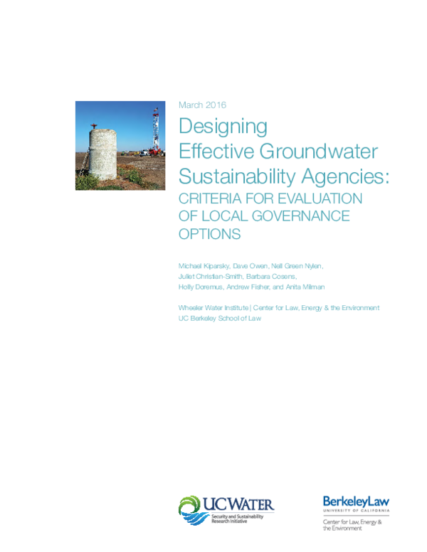 (PDF) Designing Effective Groundwater Sustainability Agencies: Criteria ...