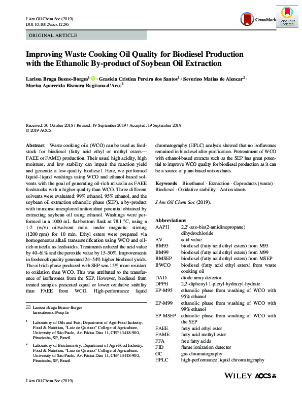 (PDF) Improving Waste Cooking Oil Quality for Biodiesel Production with ...