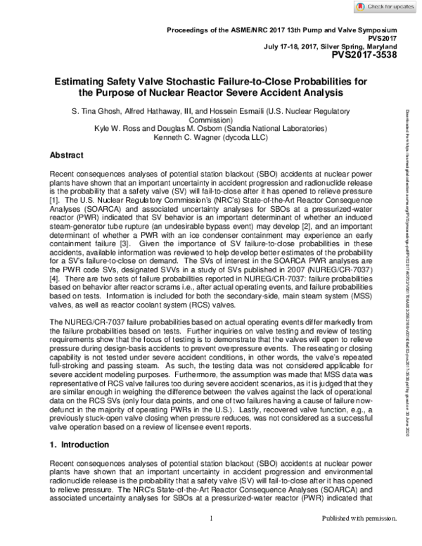 (PDF) Estimating Safety Valve Stochastic Failure-to-Close Probabilities ...