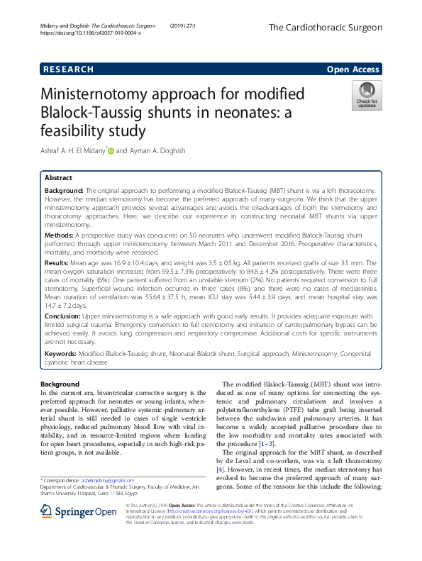 (PDF) Modified Blalock–Taussig Shunt in Neonates