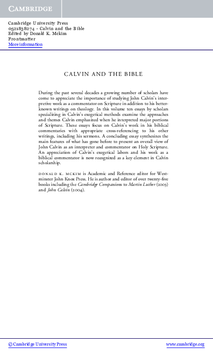 (PDF) Calvin and the Bible