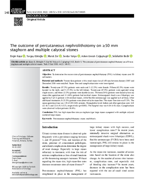 (PDF) The outcome of percutaneous nephrolithotomy on ≥50 mm staghorn ...