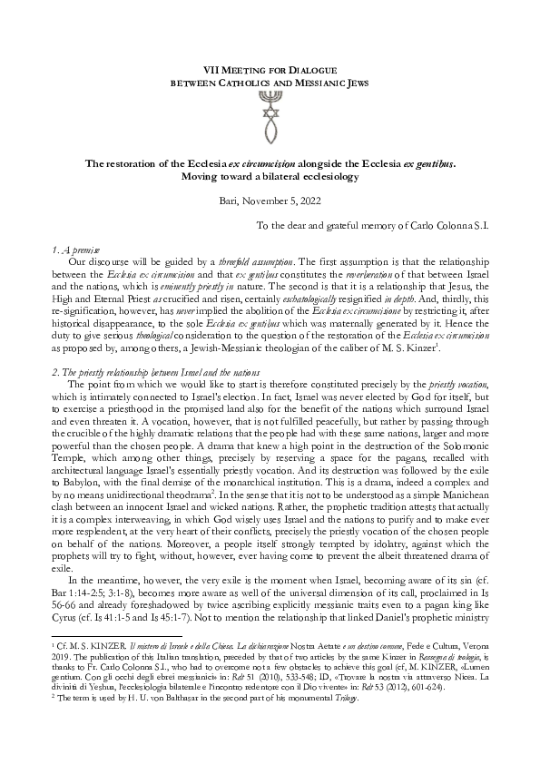 (PDF) THE RESTORATION OF THE ECCLESIA EX CIRCUMCISION ALONGSIDE THE ECCLESIA EX GENTIBUS ...