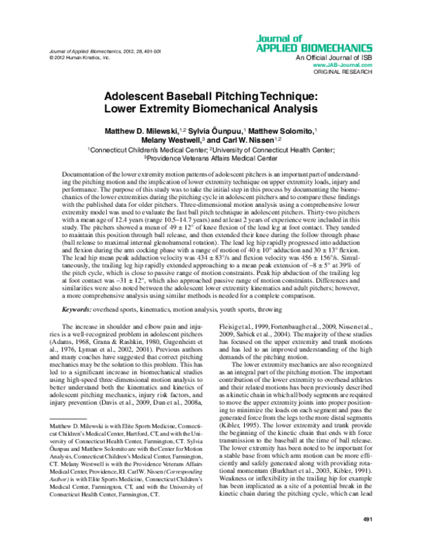 (PDF) Adolescent Baseball Pitching Technique: Lower Extremity ...