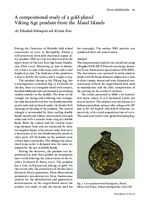 (PDF) A compositional study of a gold-plated Viking Age pendant from ...