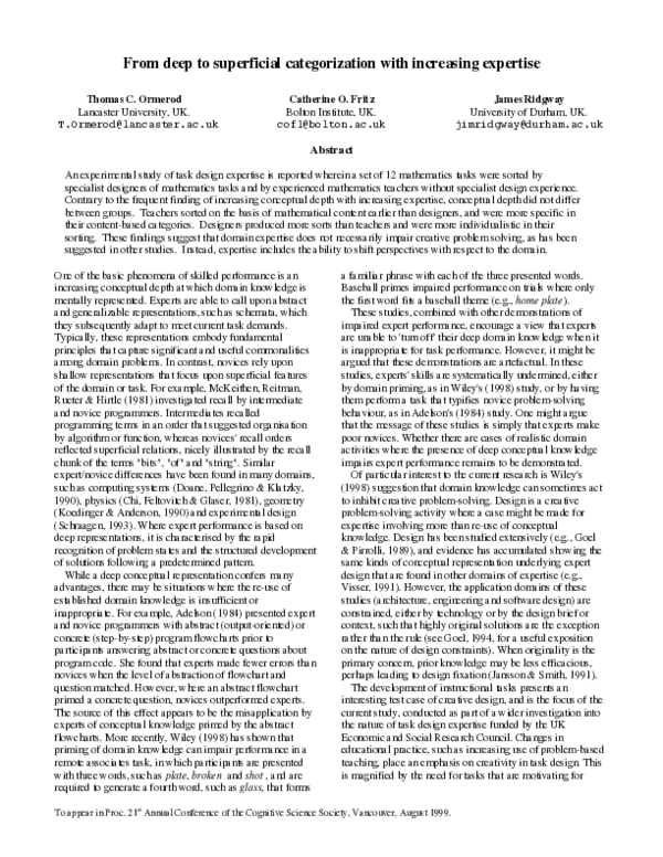 (PDF) From deep to superficial categorization with increasing expertise