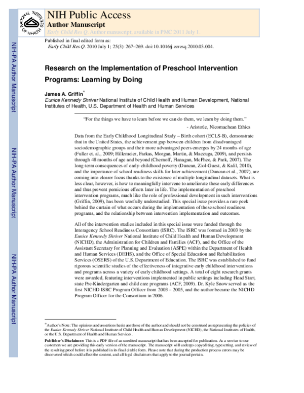 (PDF) Research on the implementation of preschool intervention programs ...