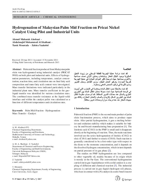 (PDF) Hydrogenation of Malaysian Palm Mid Fraction on Pricat Nickel ...