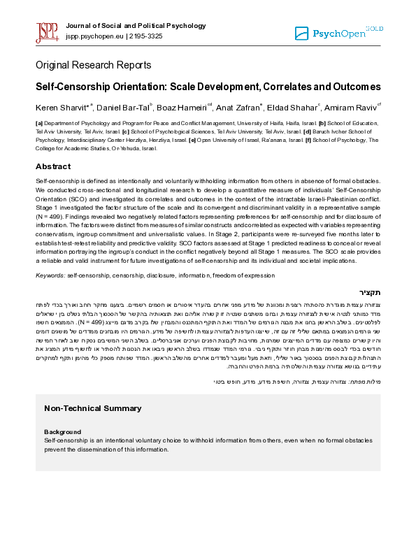 (PDF) Self-Censorship Orientation: Development and Impacts