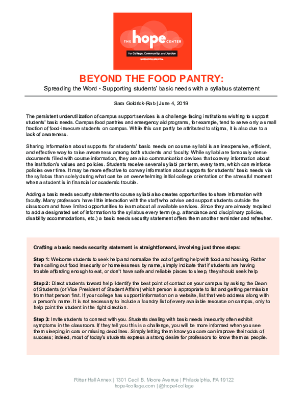 (PDF) Spreading the Word - Supporting Students' Basic Needs with a Syllabus Statement | Sara ...