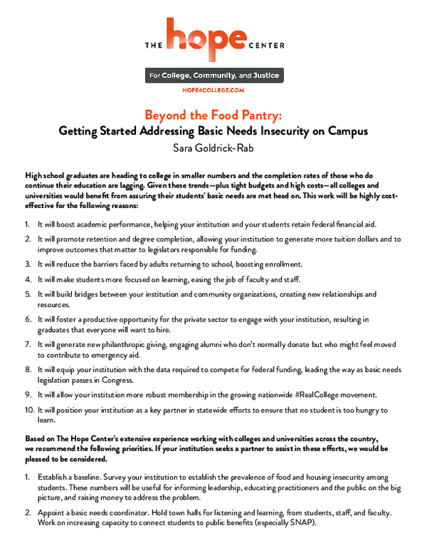(PDF) Getting Started Addressing Basic Needs Insecurity on Campus