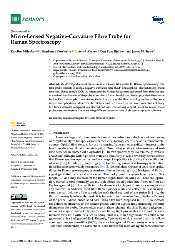 (PDF) Micro-Lensed Negative-Curvature Fibre Probe for Raman Spectroscopy