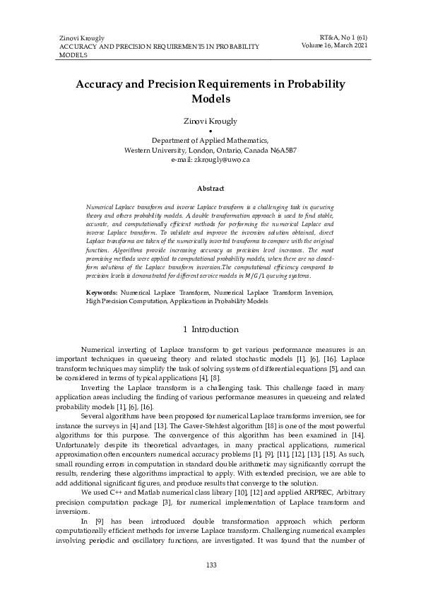 (PDF) Accuracy and Precision Requirements in Probability Models