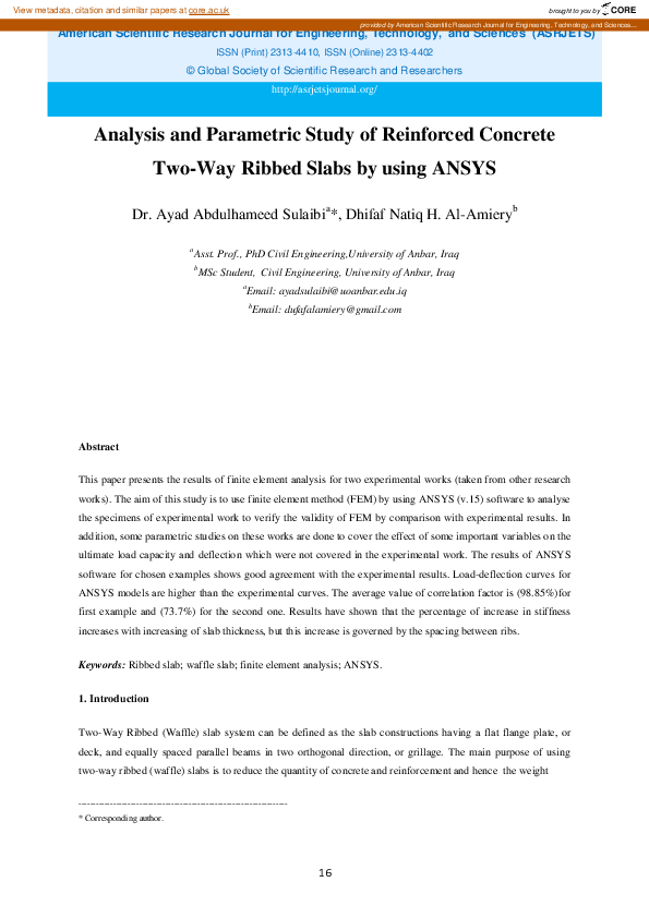 (PDF) Analysis and Parametric Study of Reinforced Concrete Two-Way ...