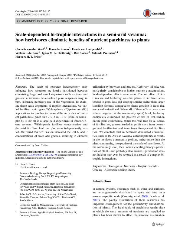 (PDF) Scale-dependent bi-trophic interactions in a semi-arid savanna ...