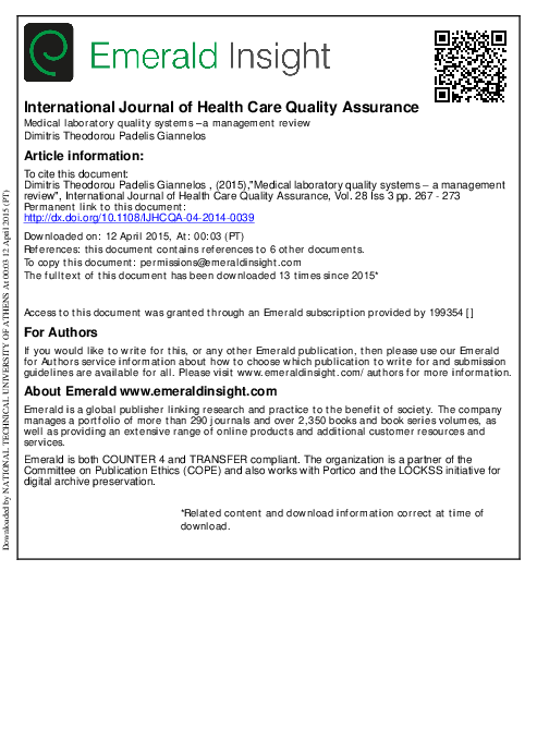(PDF) Medical laboratory quality systems -a management review