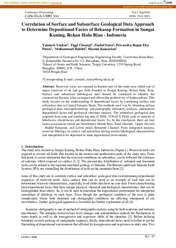 (PDF) Correlation of Surface and Subsurface Geological Data Approach to Determine Depositional ...