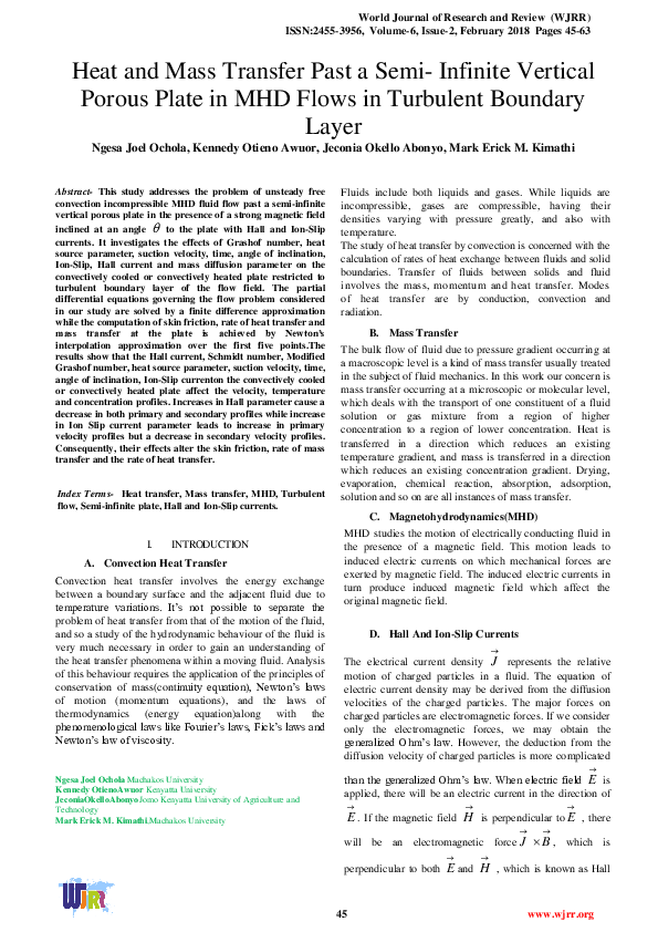 (PDF) Heat and mass transfer past a semi - infinite vertical porous ...