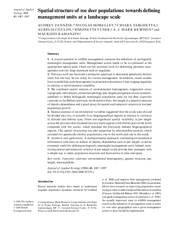 (PDF) Spatial structure of roe deer populations: towards defining ...