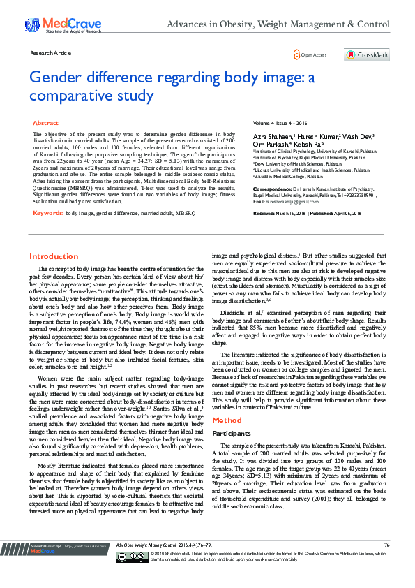 (PDF) Gender Difference Regarding Body Image: A Comparative Study ...