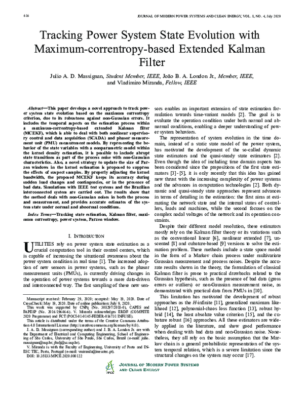 (PDF) Tracking Power System State Evolution with Maximum-correntropy-based Extended Kalman Filter