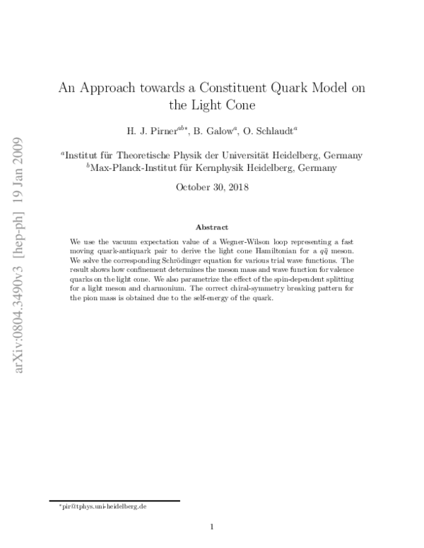 (PDF) An approach towards a constituent quark model on the light cone