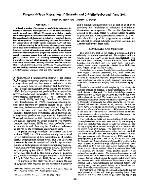 (PDF) Purge-and-Trap Extraction of Geosmin and 2-Methylisoborneol from Soil
