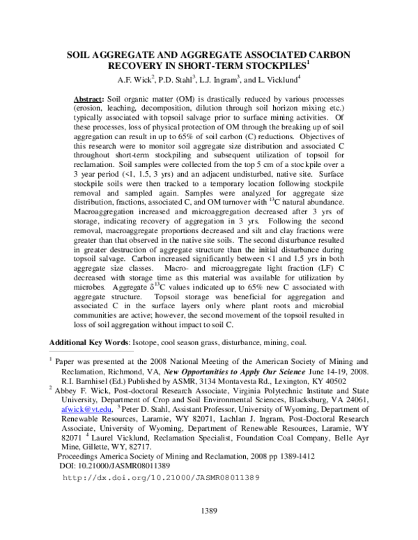 (PDF) Soil Aggregate and Aggregate Associated Carbon Recovery in Short ...