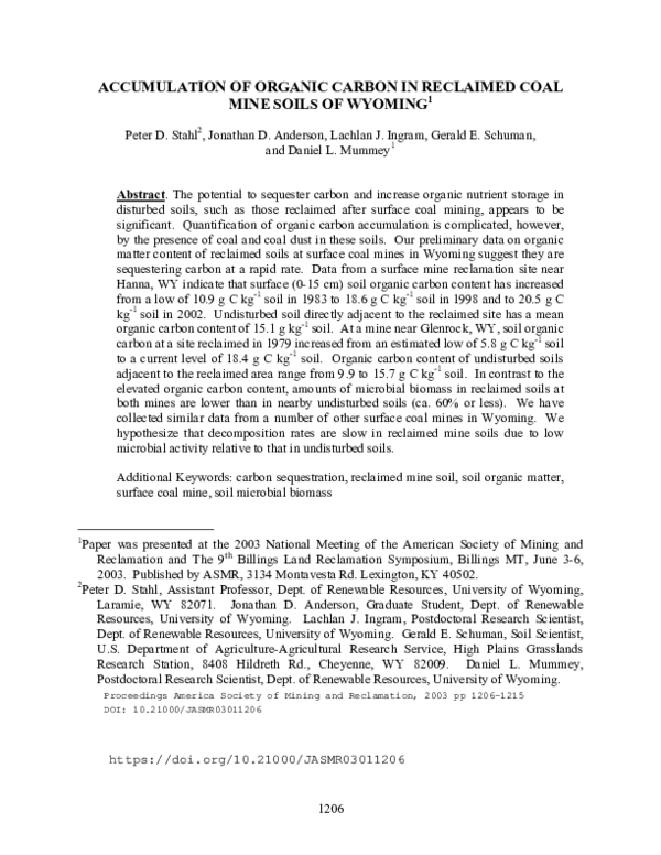 (PDF) Accumulation of Organic Carbon in Reclaimed Surface Coal Mine ...
