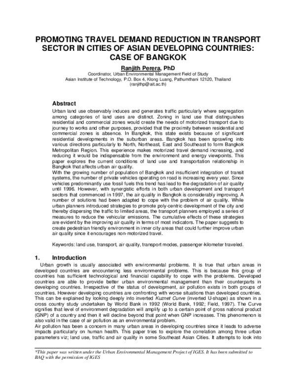 (PDF) Promoting travel demand reduction in transport sector in cities ...