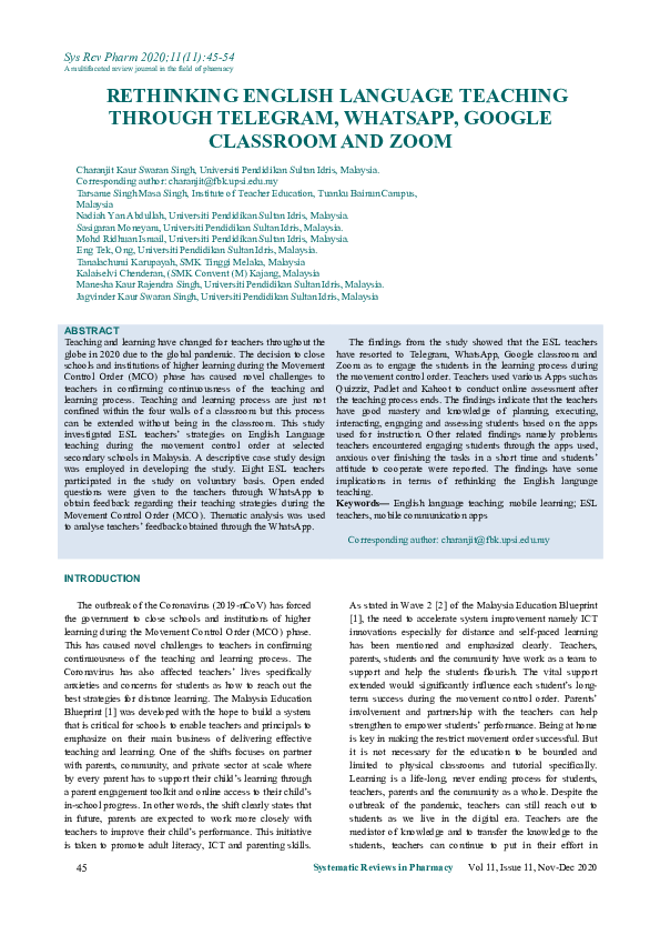 (PDF) Rethinking English Language Teaching Through Telegram, Whatsapp, Google Classroom and Zoom