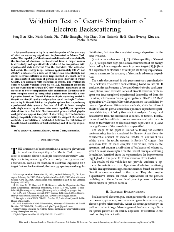 (PDF) Validation Test of Geant4 Simulation of Electron Backscattering