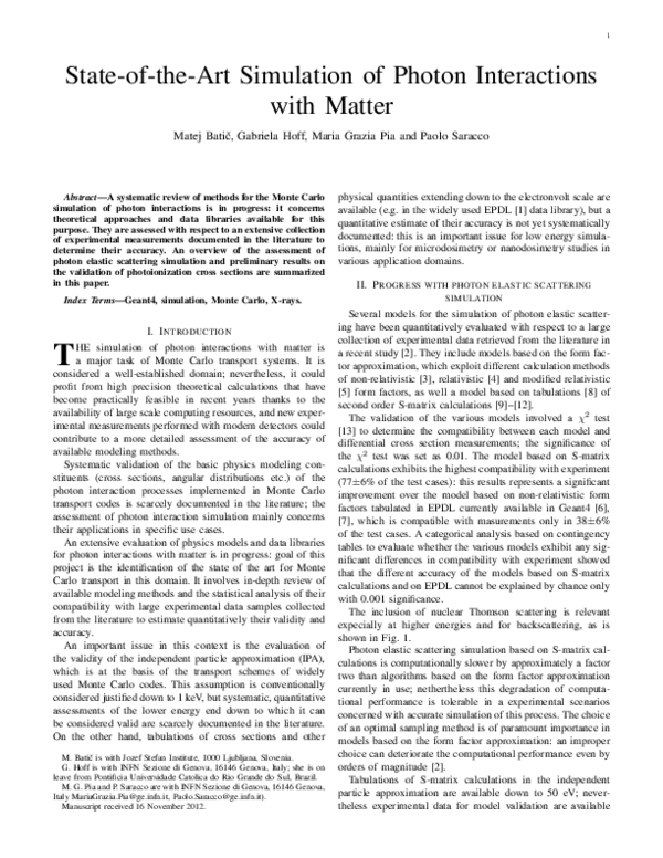 (PDF) State-ofthe-Art Simulation of Photon Interactions with Matter