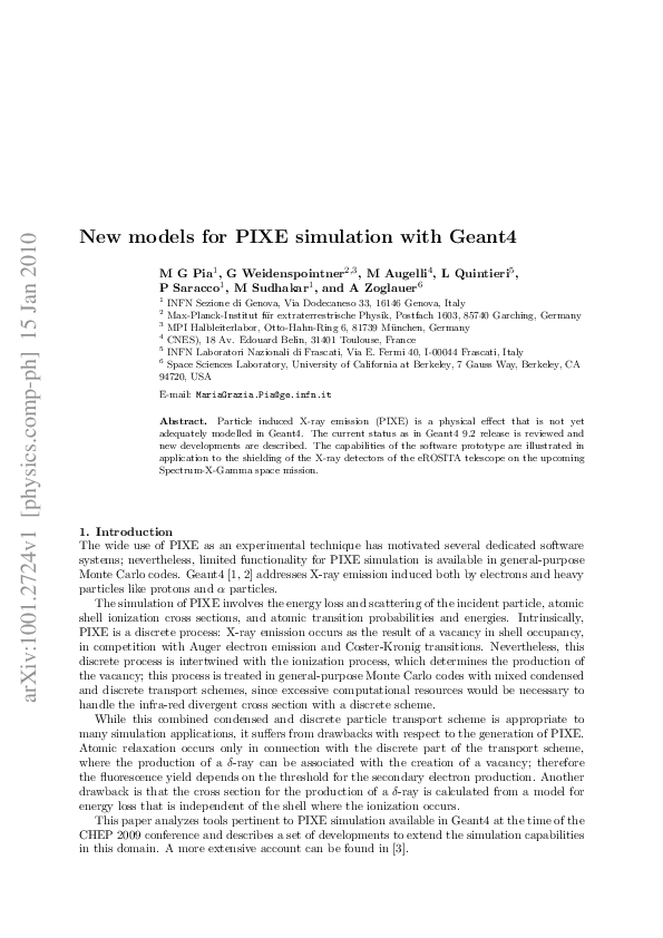 (PDF) New models for PIXE simulation with Geant4