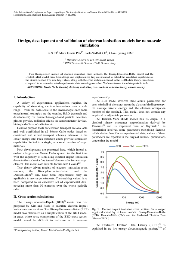 (PDF) Design, development and validation of electron ionisation models for nano-scale simulation