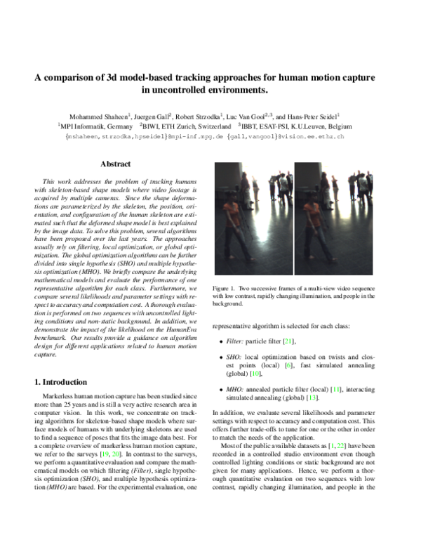(PDF) A comparison of 3d model-based tracking approaches for human ...