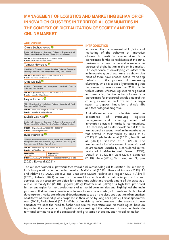 (PDF) Management of logistics and marketing behavior of innovation ...