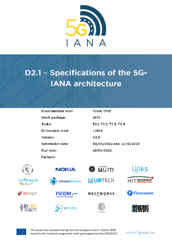 (PDF) 5G-IANA - D2.1 Specifications of the 5G-IANA architecture