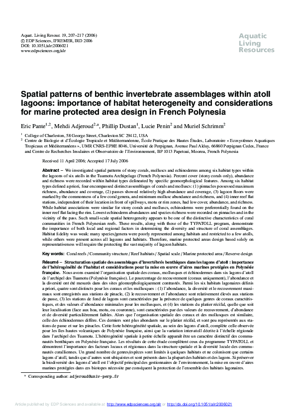 (PDF) Spatial patterns of benthic invertebrate assemblages within atoll lagoons: importance of ...
