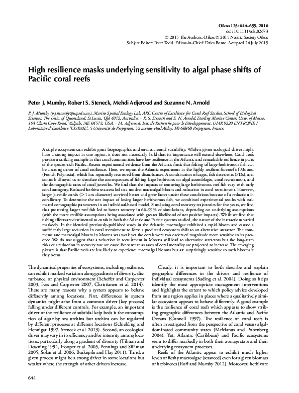 (PDF) High resilience masks underlying sensitivity to algal phase ...